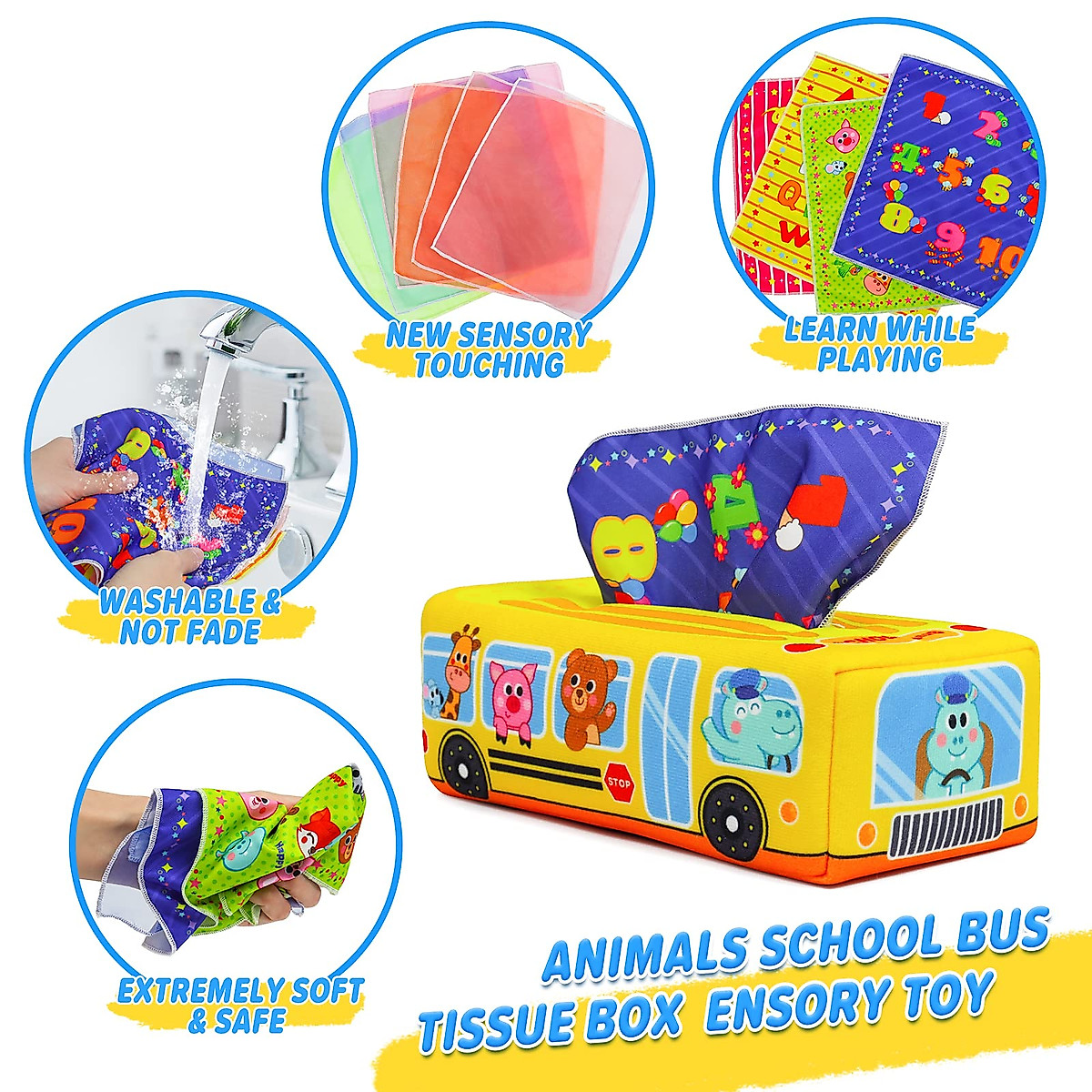 OKOOKO Tissue Box Toy for Baby 6 to 12 Months Soft Stuffed Sensory Toy Strengthen Pincer Grasp Montessori Early Educational Preschool Learning Toy for Newborn Baby Infant Toddler Kid