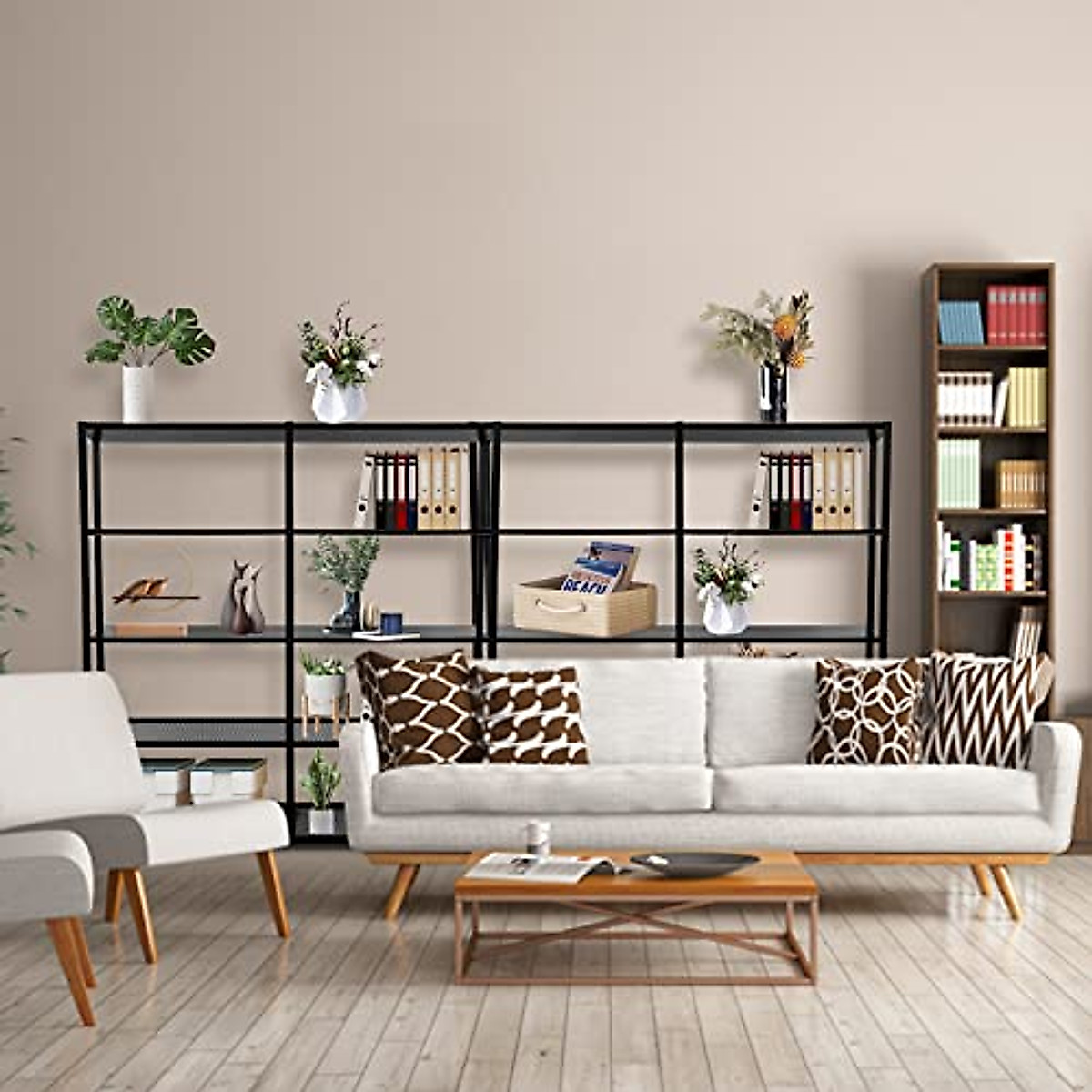 Acehome 5-Tier Bookshelf, 47" H Home Office Bookcase, Industrial Ladder Shelf, Freestanding Storage Organizer Rack, MDF Shelf and Metal Frame with for Bedroom, Living Room, Home Office-Black