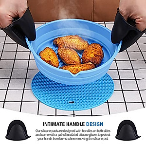 SiliconeWay Air Fryer Silicone Liners - 4PCS With 2 Foldable Air Fryer Liners, 1 Pair Silicone Oven Mitts,1 Silicone Mat And 1 Ebook- Collapsible Lip Design Heat Resistant Silicone Basket Pot