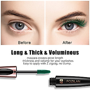 Waterproof Green Mascara with Folding Eyelash Comb Brush - Lengthening, Volumizing, Long-Lasting, Natural Eye Makeup (04 Green)