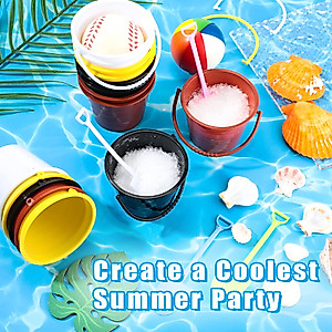 40 Pcs Bucket Cake Cups and Mini Shovel Spoons Set, Plastic Dessert Cups Summer Beach Themed Cupcake Bucket Colorful Ice Cream Yogurt Containers Holder with Scoops for Pudding Mousse DIY Baking