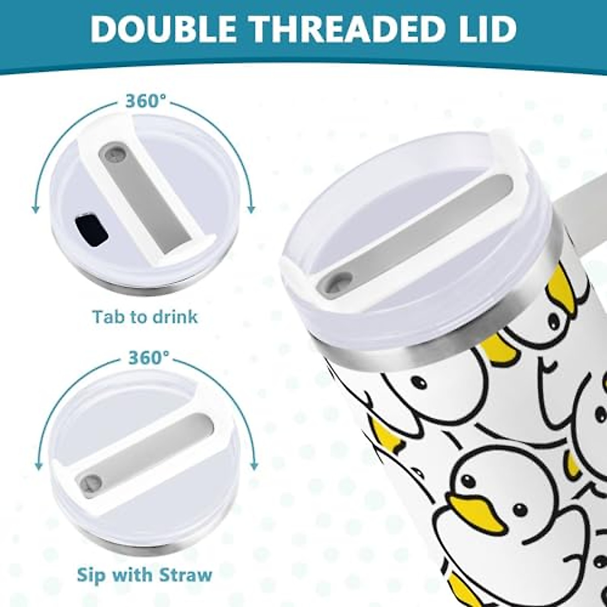 MCHIVER Cute Duck White 30 oz Tumbler with Handle and Straw Stainless Steel Vacuum Water Bottle Leak-proof Travel Coffee Mug Insulated Tumbler for Office Home Car