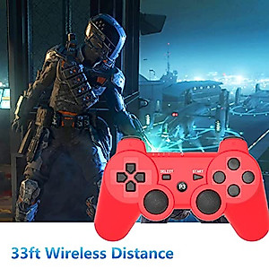 Rzzhgzq 2 Pack PS3 Wireless Controller Playstation 3 Controller Wireless Bluetooth Gamepad with USB Charger Cable for PS3 Console (Red+Green)