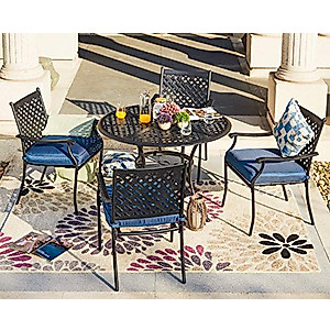 Top Space 4 Piece Metal Outdoor Wrought Iron Patio Furniture,Dinning Chairs Set with Arms and Seat Cushions (4 PC, Blue)