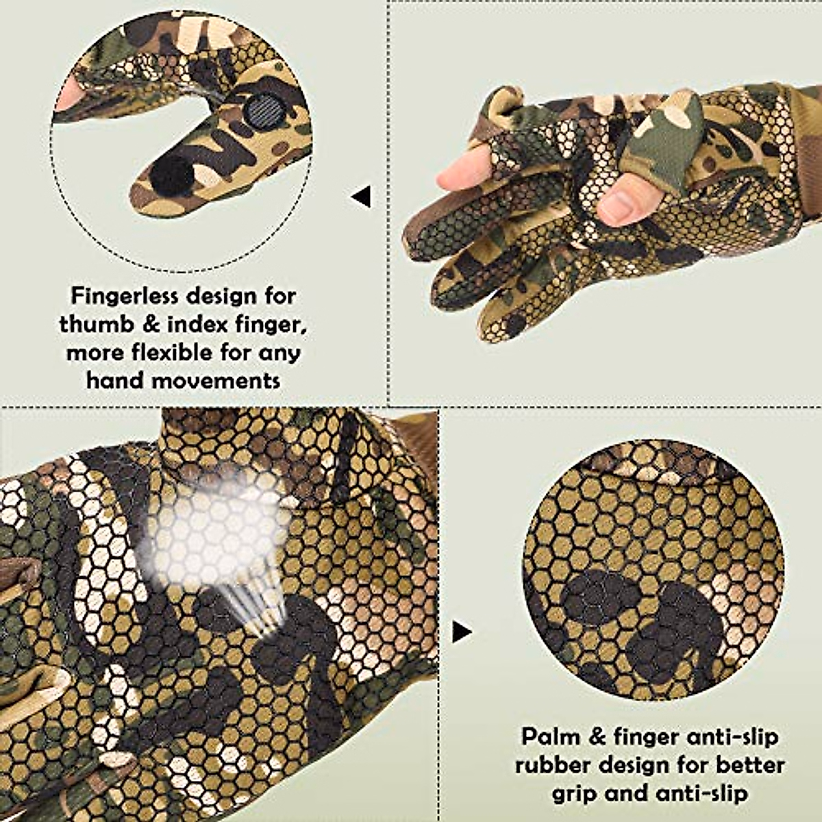 Camo Hunting Gloves for Men Full Face Cover Hunting Mitten Balaclava Anti Slip Full Finger Fingerless Mitten Wind Resistant (Classic Series, M)