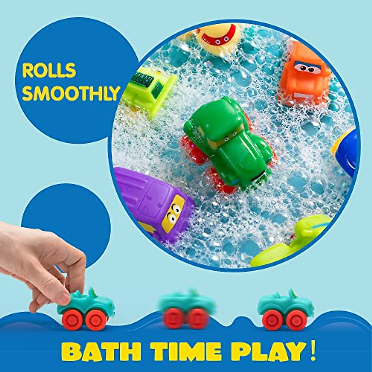 JOYIN 18 Pcs Cartoon Cars, Soft Rubber Toy Car Set, Mini Toy Vehicles, Bath Toy Car for Toddlers, Gift for Boys and Girls Christmas Birthday, Summer Beach and Pool Activity, Party Favors for Kids