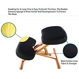 Kneeling Chairs Ergonomic with Roller, Adjustable Wooden Frame Kneeler Stool, Orthopaedic Posture Chairs, Improve Posture,Office Home (Color : Black)