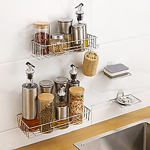 SwizioCo Bathroom Shower Caddy Organizer 2 Baskets with 2 Soap Dishes Hooks for Shampoo Conditioner, No Drilling Adhesive Wall Mount Storage Accessories, Rustproof SUS304 Stainless Steel Silver