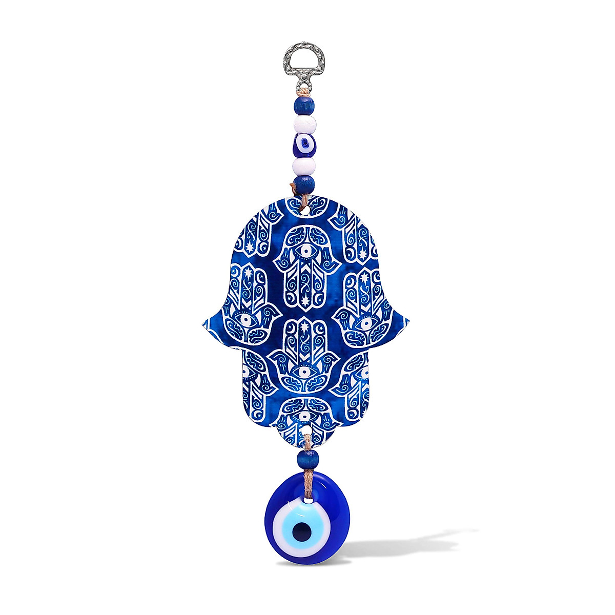 Blue Hamsa Hand Wall Hanging Decor with Evil Eye for Home Alef Bet by Paula