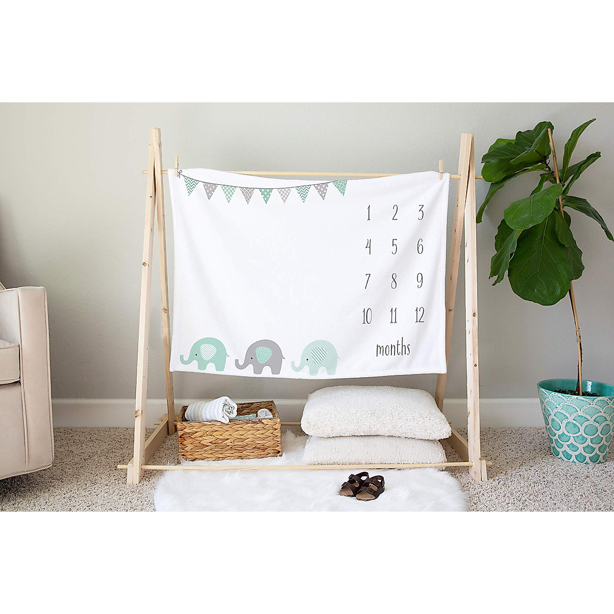 Elephant Milestone Baby Blanket for Girl or Boy with Canvas Bag and Marker - 60" x 40"