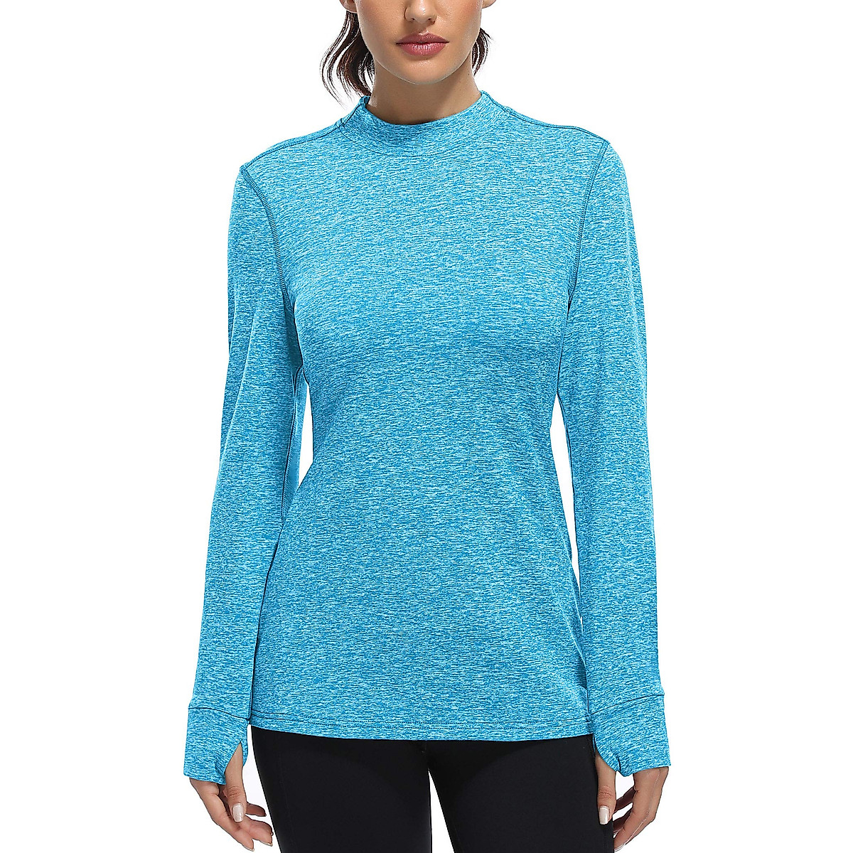 Fulbelle Womens Thermal Fleece Outdoor Cold Weather Gear, Thumb Holes Workout Running Shirts, Long Sleeve Yoga Athletic Gym Tops Loungewear Activewear Sports Apparel Winter Clothes Blue XX-Large