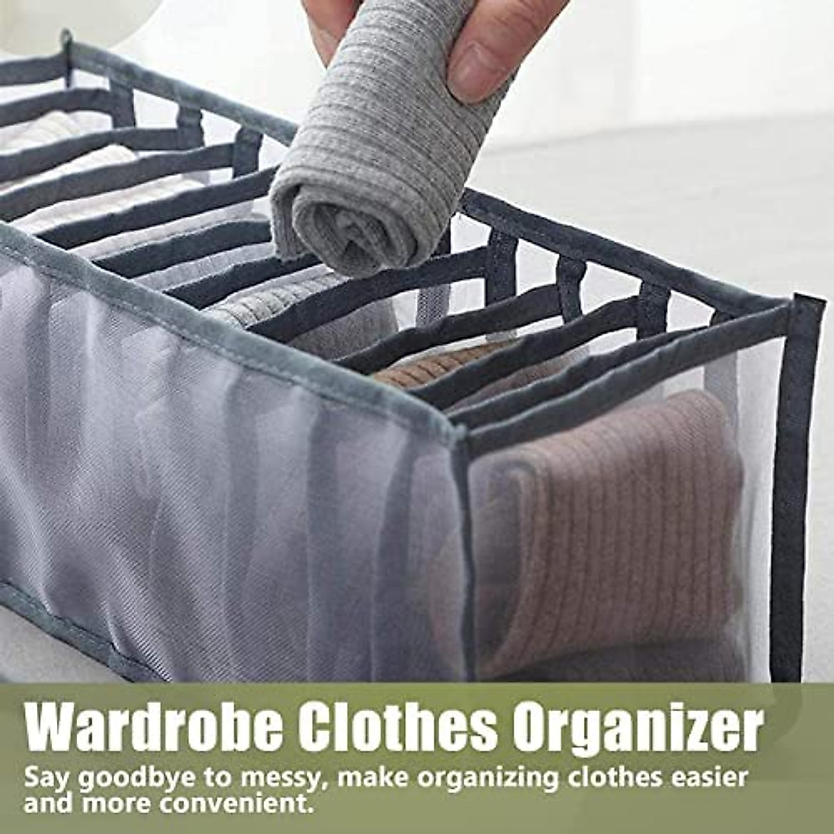 TOOVREN Sock Organizer 2 Pack, sock drawer organizer, sock drawer organizer divider, Cabinet Closet Organizers and Storage, Mesh Foldable Compartment Boxes for Storing Socks, Underwear, Ties, Panties