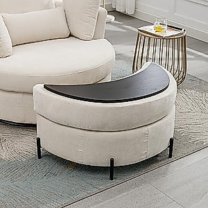 360° Swivel Accent Barrel Chair and Half Crescent Moon Storage Bench Large Ottoman with 4 Pillows,Upholstered Oversized Leisure Round Loveseat Recliner Sofa Chaise Lounge Circle Armchair for Club