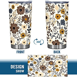 QWEUIOP 20oz Insulated Travel Coffee Mug Abstract Floral Pattern Stainless Steel Tumbler with Lid Double Wall Vacuum Coffee Cup For Hot and Cold Drinks14208