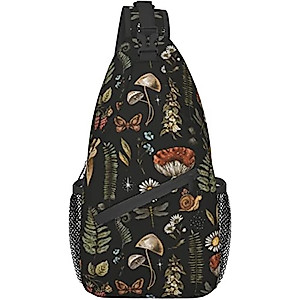Sling Bag Vintage Magic Mushroom Leaf Forest Hiking Daypack Crossbody Shoulder Backpack Travel Chest Pack for Men Women