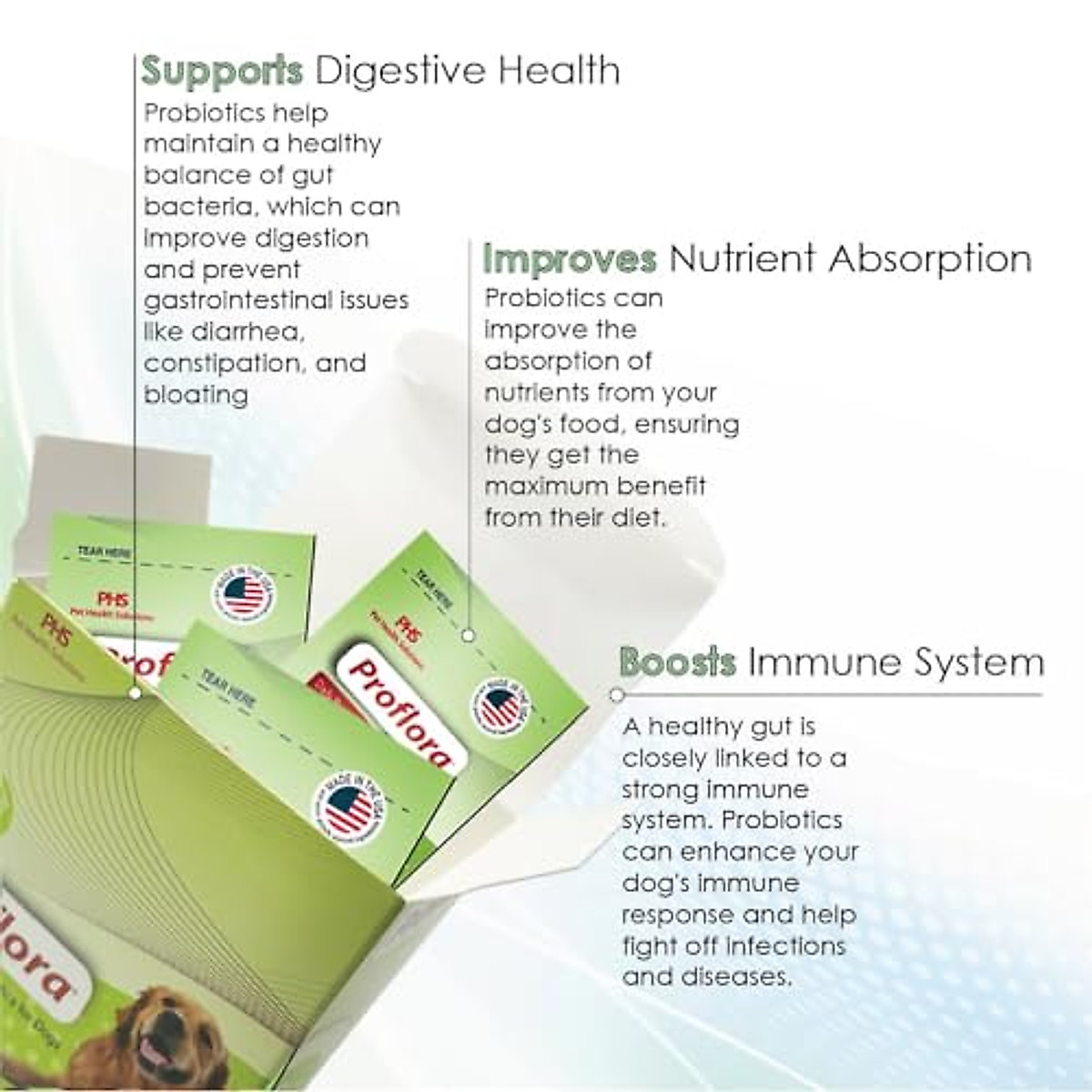 Proflora Probiotics for Dogs-Complete Gut Health & Immune Support. Easy to Use Digestive Multi-Strain Probiotics. Easier Diet Transitions, Healthier Skin & Coat & Helps Treat Diarrhea. 30 Packets.