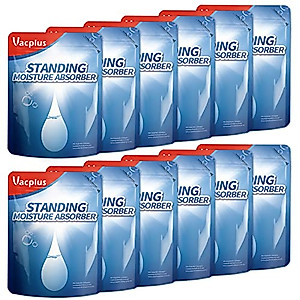 Vacplus Moisture Absorbers 12 Pack, Standing Humidity Packs for Narrow Flat Surfaces, Effective Closet Dehumidifier with Visible Water Level for Bathrooms, Kitchens & Bookshelves, Fragrance-Free