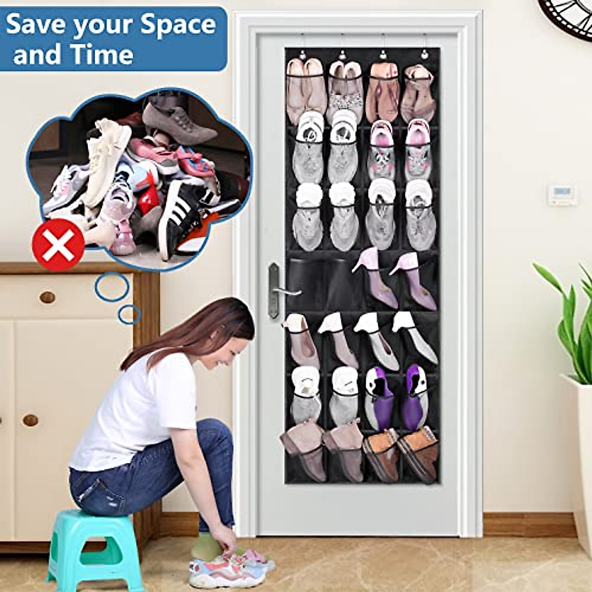 MISSLO Over The Door Shoe Organizer with Deep Pockets and 28 Large Pockets Hanging Shoe Organizer Over The Door Shoe Rack for Closet