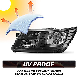 Bingbingmotor BRYGHT Headlight Assembly Fit for 09-20 Dodge Journey Passenger and Driver Side Halogen Replacement OE Headlamp Black Housing with Clear Reflector