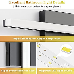 Combuh LED Bathroom Vanity Light Bar 16 Inch 9W Black IP44 Over Mirror Lighting Fixture Wall Sconce Indoor Modern Cool White 6000K