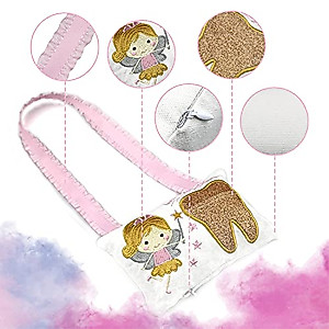 Tooth Fairy Pillow Embroidery Cartoon Fairy Gold Tooth Pocket with Gift Box Tooth Fairy Souvenir Children Gift for Girl Boy (Gold)