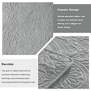 GRT Grey Quilt Sets King Size with Pillow Shams - Lightweight Reversible Quilt Bedding Set, Ultra-Soft Microfiber Modern Bedspread Coverlet Set for All Season (1 Quilt, 2 Pillow Shams)