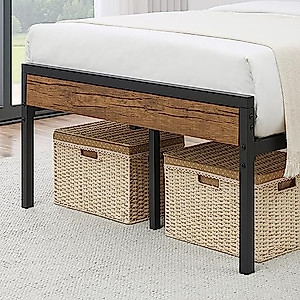 Alkmaar 12 Inch Twin Size Bed Frame Platform with Headboard and Footboard No Box Spring Needed Metal-Wood Platform Bedframe, Easy Assembly Brown