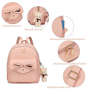 MACCINELO Cute Leather Mini Backpack Purse for Women Bowknot Small Backpack Purse for Girls Rucksack for Ladies Shoulder Bag for gift 3pcs