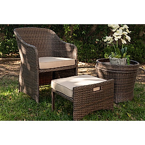 Barton 5 Piece Bistro Sofa Set w/Cushions 2 Chairs 2 Ottomans Multipurpose Outdoor Patio Wicker Rattan Furniture Space Saving