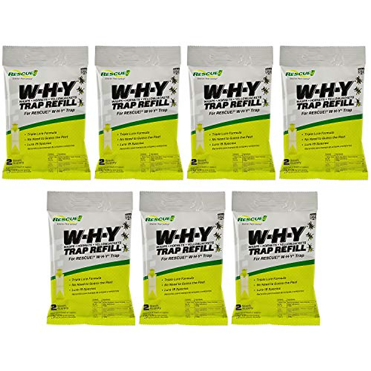 RESCUE! Non-Toxic Wasp, Hornet, Yellowjacket Trap (WHY Trap) Attractant Refill - 2 Week Refill - 7 Pack