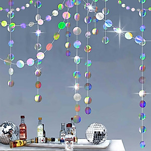 Fecedy 4 Pack Holographic Circle Shiny Garlands Iridescent Banner Hanging Streamer for Baby Shower Graduation Wedding Birthday Party Decoration