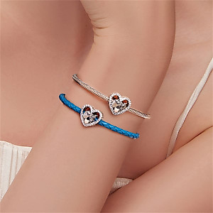 BISAER Love Heart Charm 925 Sterling Silver for Woman Girl Beads Gifts for Women Fit Pandora Bracelet&Necklace