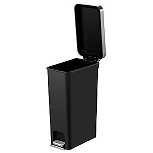 10.5 gal Plastic Slim Kitchen Step Trash Can, Black, 17.30" L x 9.80" W x 24.60" H