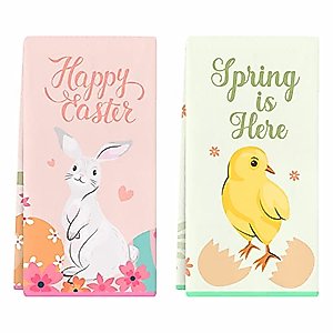 Cheroloven Easter Rabbit Eggs Kitchen Towels, Seasonal Spring Chicken Dish Towels, 2 Pack Easter Hand Towels for Kitchen Bathroom, Cute Spring Home Decor Housewarming Gifts