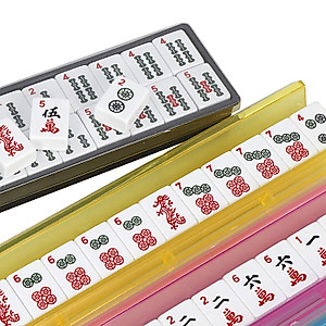 HNDTEK American Mah Jongg Mahjong Set 166 Tiles, 4 Colors All-in-One Rack/Pushers, Red Soft Bag and Accessories –Classic Full Size Complete Mahjongg Mah Jong Set