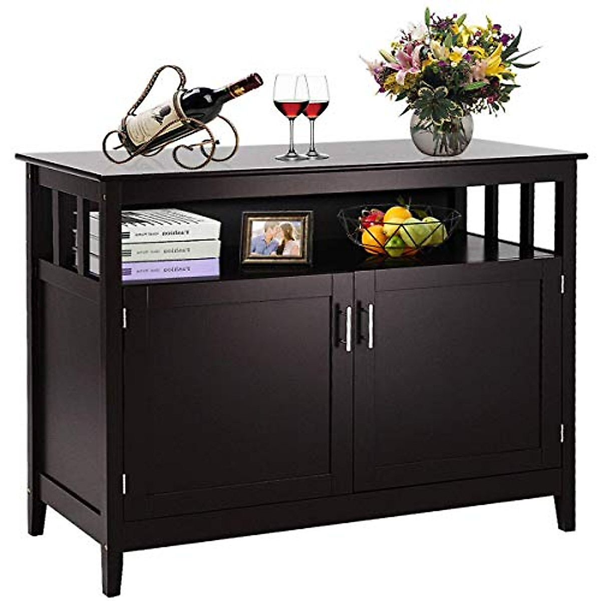 Costzon Buffet Cabinet with Storage, 45"L x 20"D x 36"H Large Wooden Kitchen Sideboard with 2-Level Shelf, Open Doors, Coffee Station Side Boards for Living Room, Home Coffee Bar, Bathroom (Espresso)