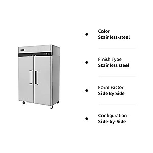 Lucky Kitchen 52 inch Double 2 Door Side By Side Stainless Steel Reach in Commercial Refrigerator for Restaurant, 45 Cubic Feet