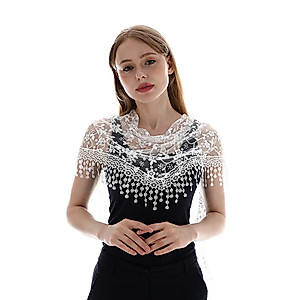 LMVERNA Cathedral Veil Triangle Shape Veil Fringe Lace for Mass Wedding Bridesmaids (White)