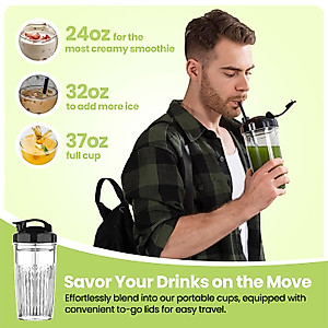 iCucina Blenders for Smoothies and Shakes, 1000W Personal Blender 32 oz * 2 To-Go Portable Cups with Lids for Frozen Fruits, Protein Drinks, Ices, 13 Pcs Blender Set for Kitchen