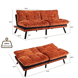 Anwick Futon Sofa Bed Convertible Futon Sleeper Couch, 71" Sleeper Sofa Bed with Adjustable Backrest, Modern Loveseat Couch for Compact Living Room, Apartment, Office (Orange)