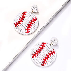 2 Pairs Beaded Baseball Earrings Sports Earring for Women Statement Game Team Sports Ball Dangle Drop Earrings Theme Party Jewelry Gifts (Style A)