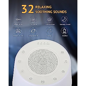 E EVEBYRA Baby White Noise Machine,32 Soothing Sounds with Night Light,Volume Control,4 Timer Portable and Rechargeable Sound Machine, Perfect for Infants,Toddlers, Kids, Adults, Home, Office, Travel