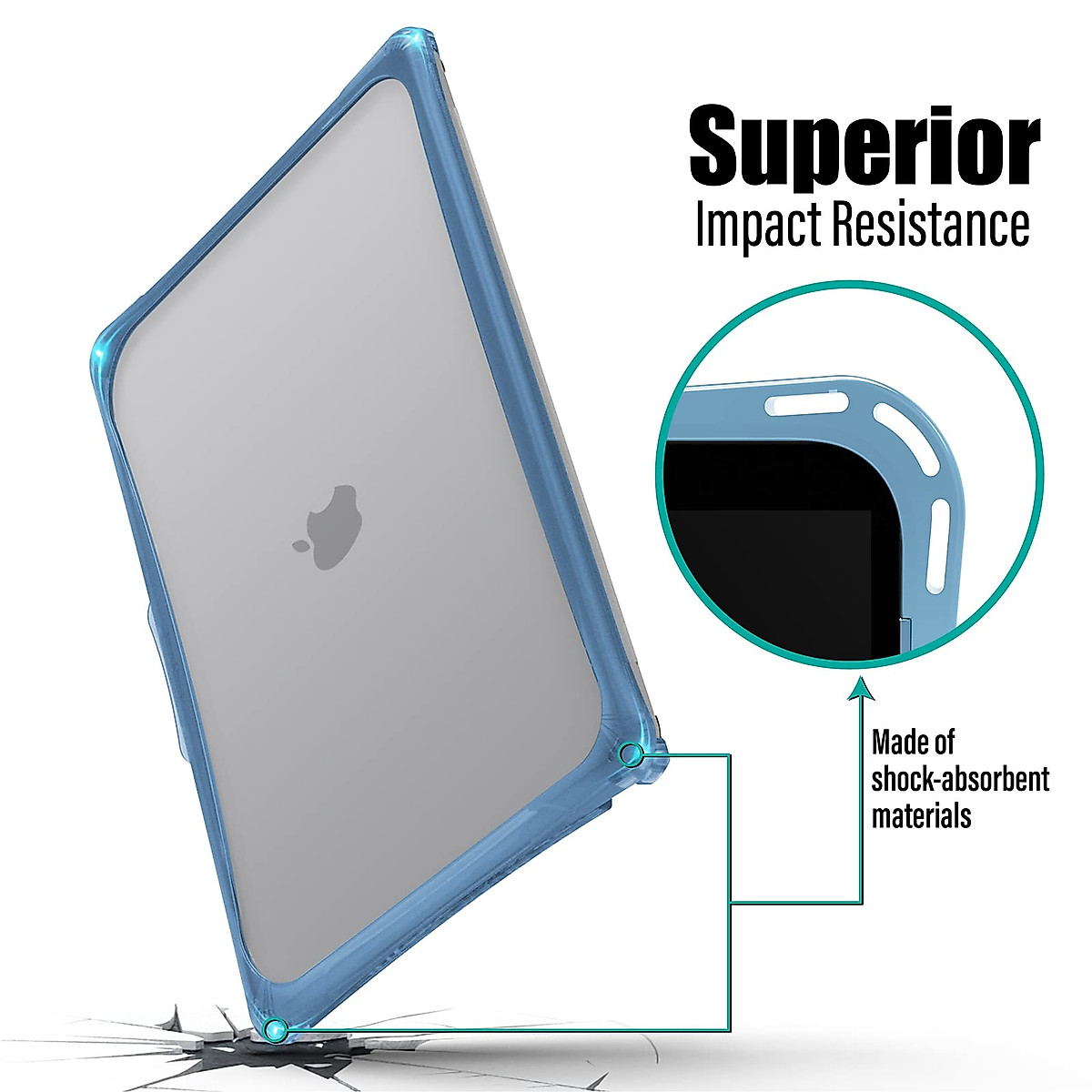 IBENZER Hexpact Compatible with MacBook Air 13 Inch Case 2022 2021 2020 M1 A2337 A2179 A1932, Heavy Duty Protective Case with Screen Lock for Mac Air 13 with Touch ID, Serenity Blue, AT13-SRL