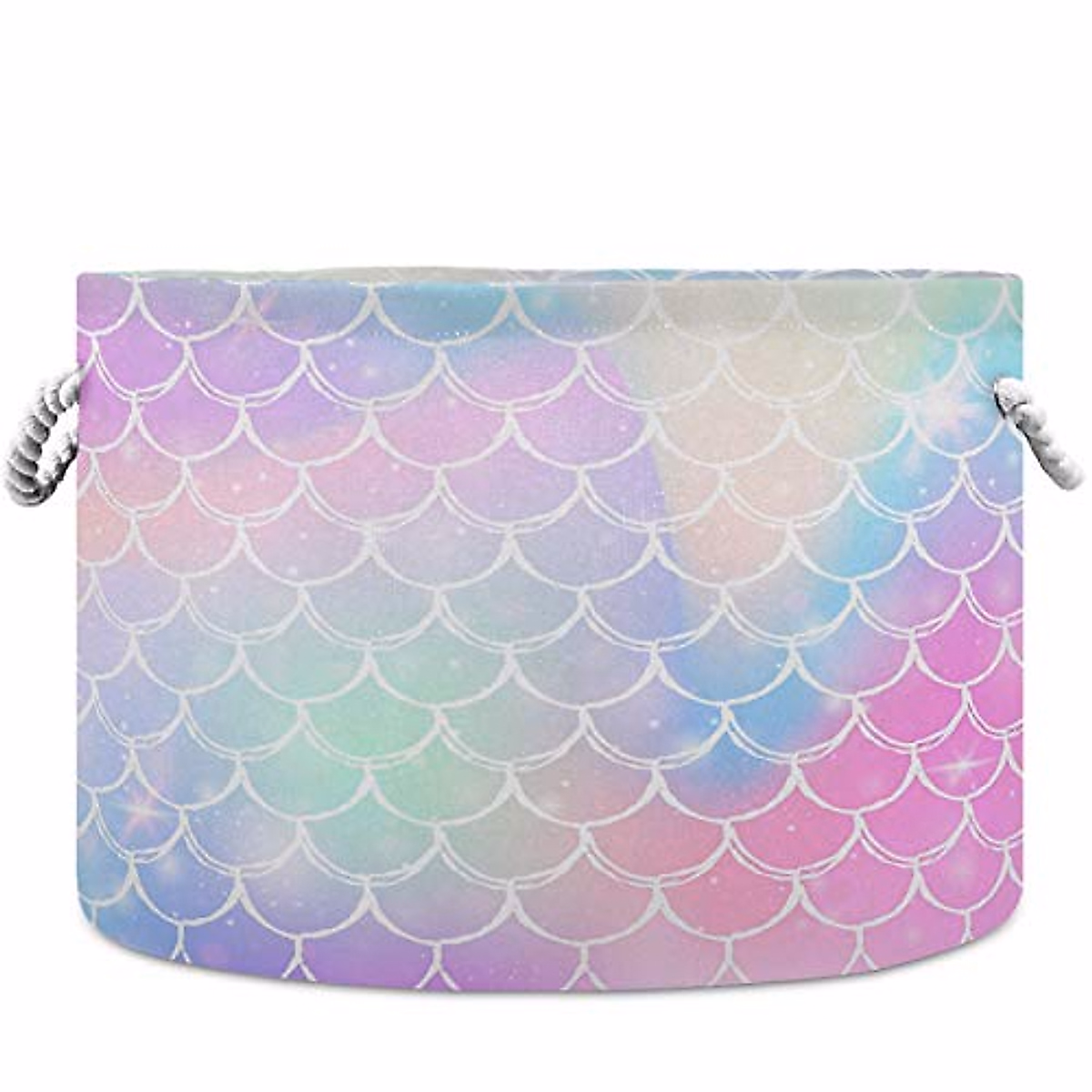 MNSRUU Storage Basket 20"x14" Rainbow Scales with Mermaid Collapsible Organizer Basket with Handles, Fabric Nursery Laundry Basket Large Capacity