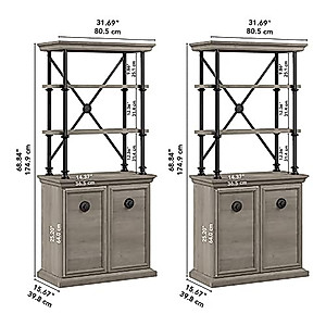 Bush Furniture Coliseum Designer Bookcase with Doors (Set of Two) in Driftwood Gray