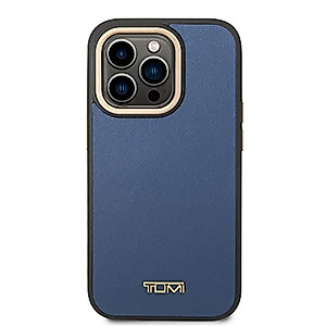 CG MOBILE TUMI Phone Case for iPhone 14 Pro in Midnight Blue & Rose Gold, HC Smooth Leather Protective & Durable Case with Easy Snap-on, Shock Absorption & Signature Logo