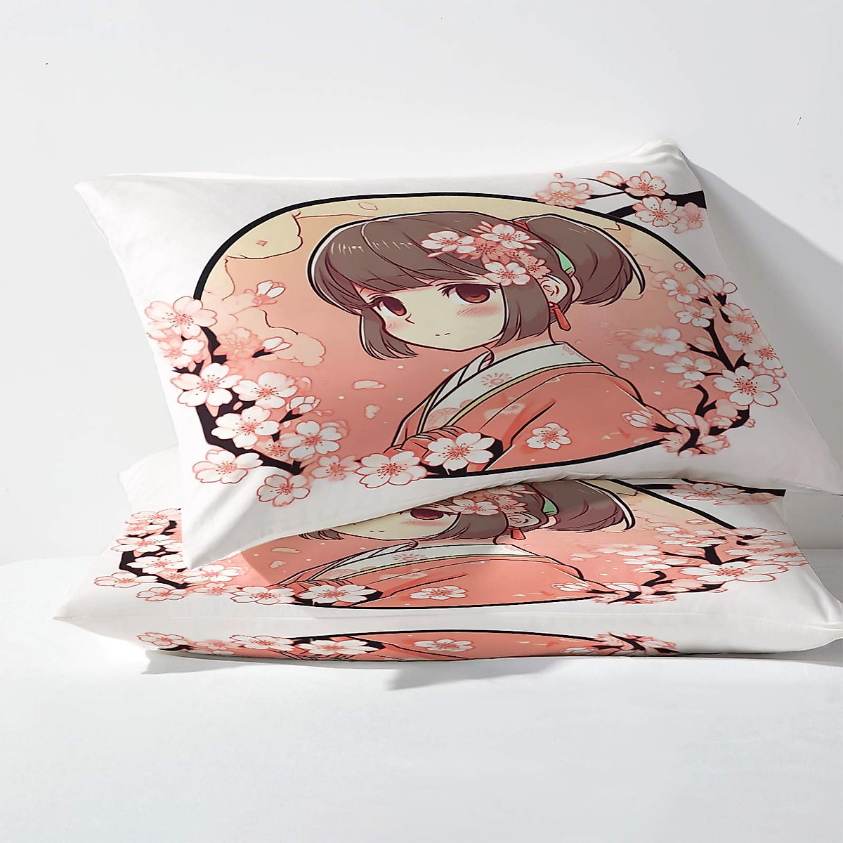 Cherry Blossom Sheets Full Size, Sakura Anime Bed Sheets, Patterned Bedding Sheets & Pillowcases 4 Piece Set - Soft Microfiber Deep Pocket Fitted Sheet & Flat Sheet & 2 Pillow Cases Z9-&-198