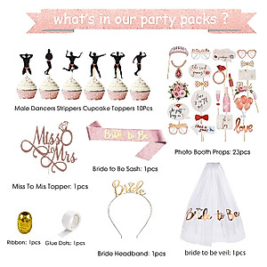 HIPEEWO Bachelorette Party Decorations, Bridal Shower Decorations Including Photo Props, Table Runner, Veil, Headband, Banner, Cups, Sash, Balloons, Topper, Sticker, Bride Bachelorette Party Supplies