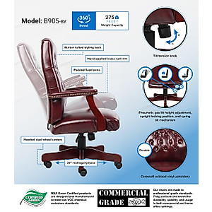 Boss Office Products Classic Executive Caressoft Chair with Mahogany Finish in Burgundy