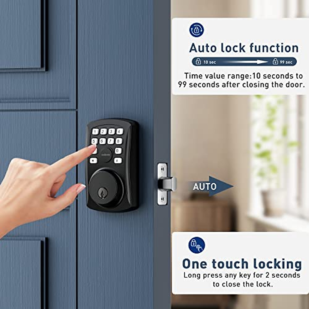 Signstek Keyless Entry Door Lock, Deadbolt Smart Lock, Electronic Keypad Deadbolt for Front Door, Office, Apartment, Easy-Installation, Auto Lock- Matte Black